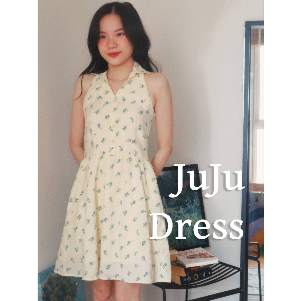 Gaia Juju Dress Đầm Cổ Sơ Mi Ngắn Hoa Nhí Smoking Lưng Cúc Bọc | Shopee ...