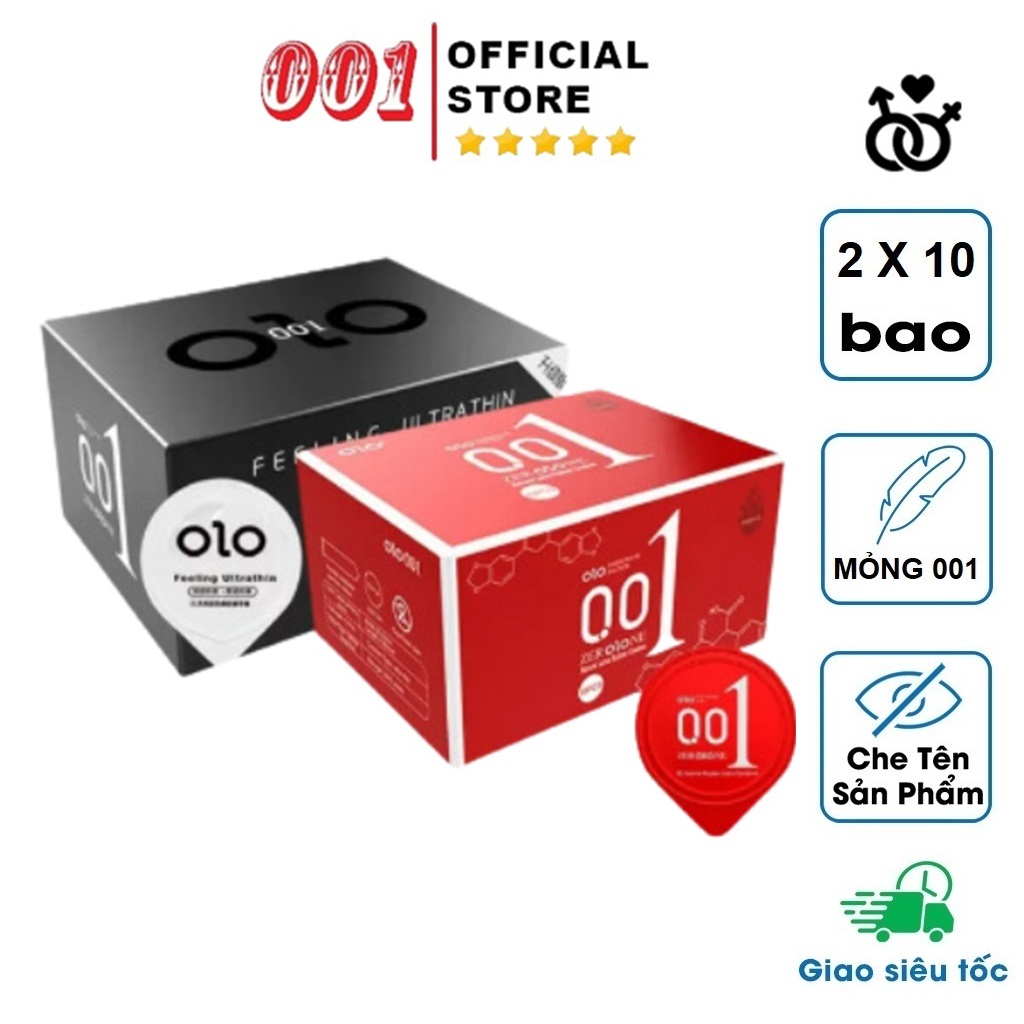 Bao cao su olol 001, [COMBO 2 hộp 20 bao], bcs siêu mỏng, đen nhiều gel ...