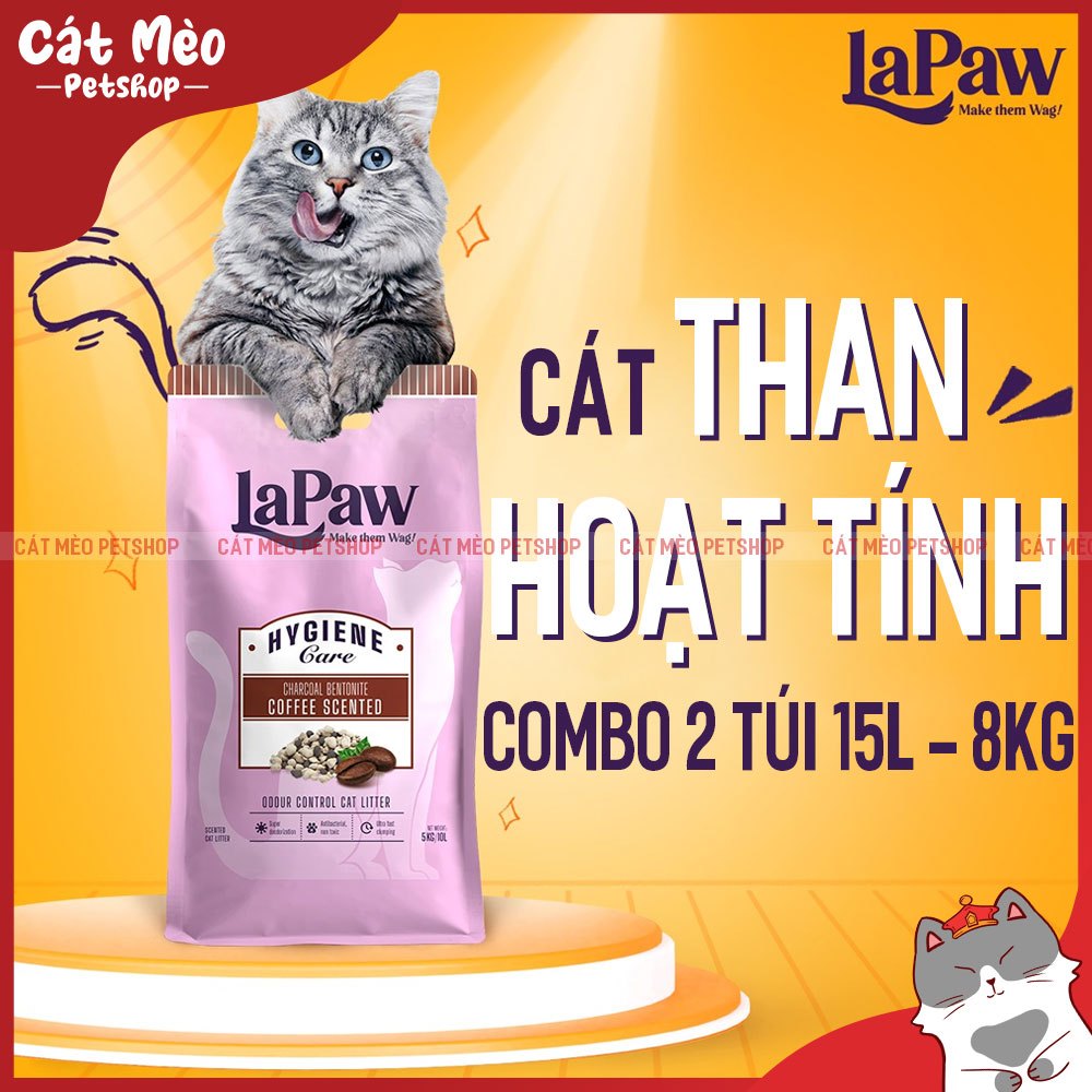 COMBO 2 Túi Cát Lapaw 15L (8kg) Cát Mèo Than Hoạt Tính Siêu Khử Mùi ...