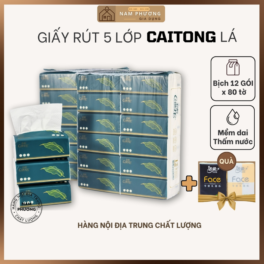 Giấy Ăn Rút 5 Lớp Nội Địa Trung CaiTong Lá Bịch 12 Gói Dai Mềm Thấm ...
