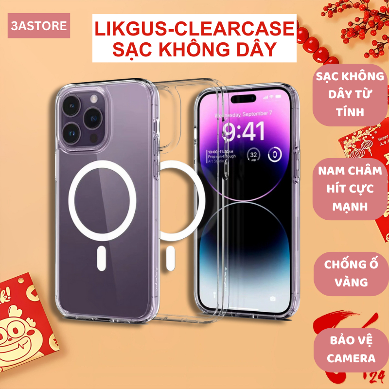 Ốp lưng iphone sạc không dây Likgus Crystal Clear Case trong suốt chống ...