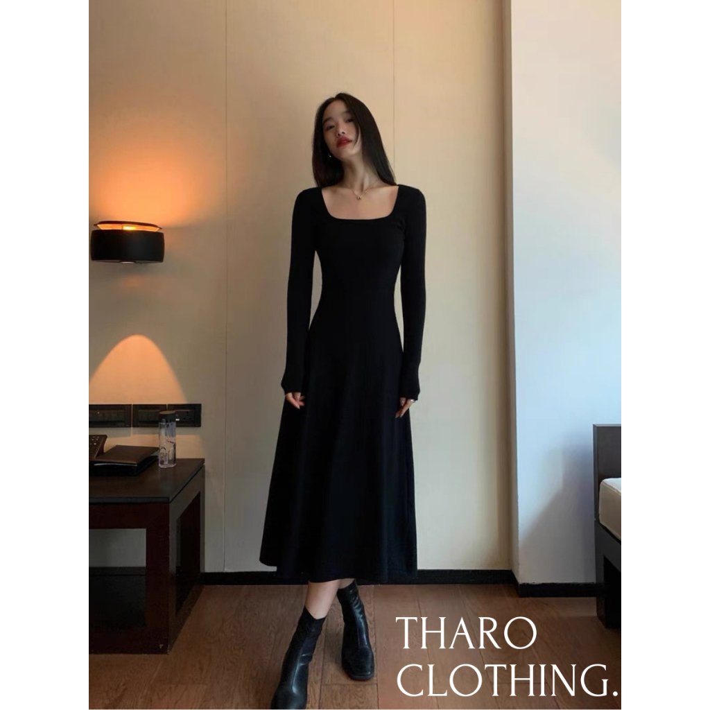 Đầm Xòe Chữ A, Cổ Vuông Tay Dài Basic - Tharo Clothing [DAM00024 ...