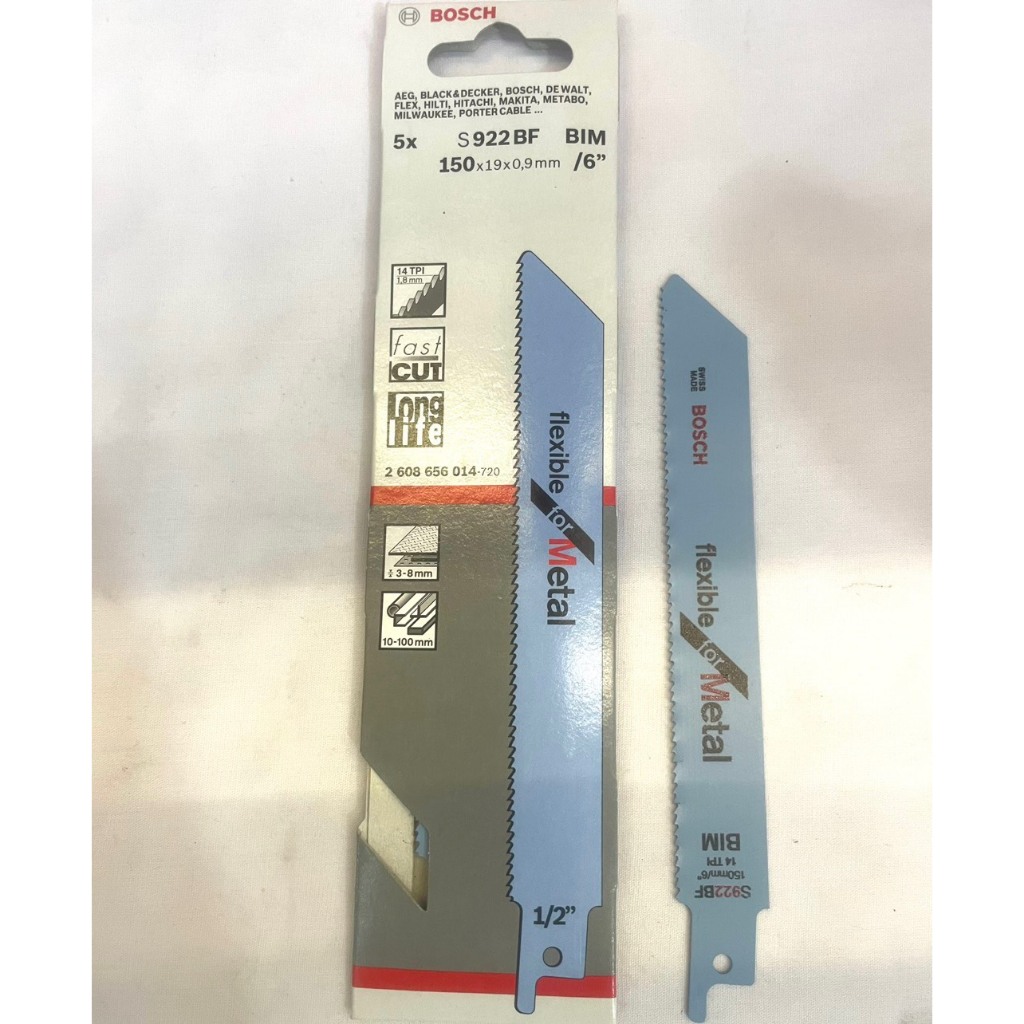 Bộ 5 lưỡi cưa kiếm cắt sắt 150mm Bosch S922BF. phù hợp dân dụng, điện ...