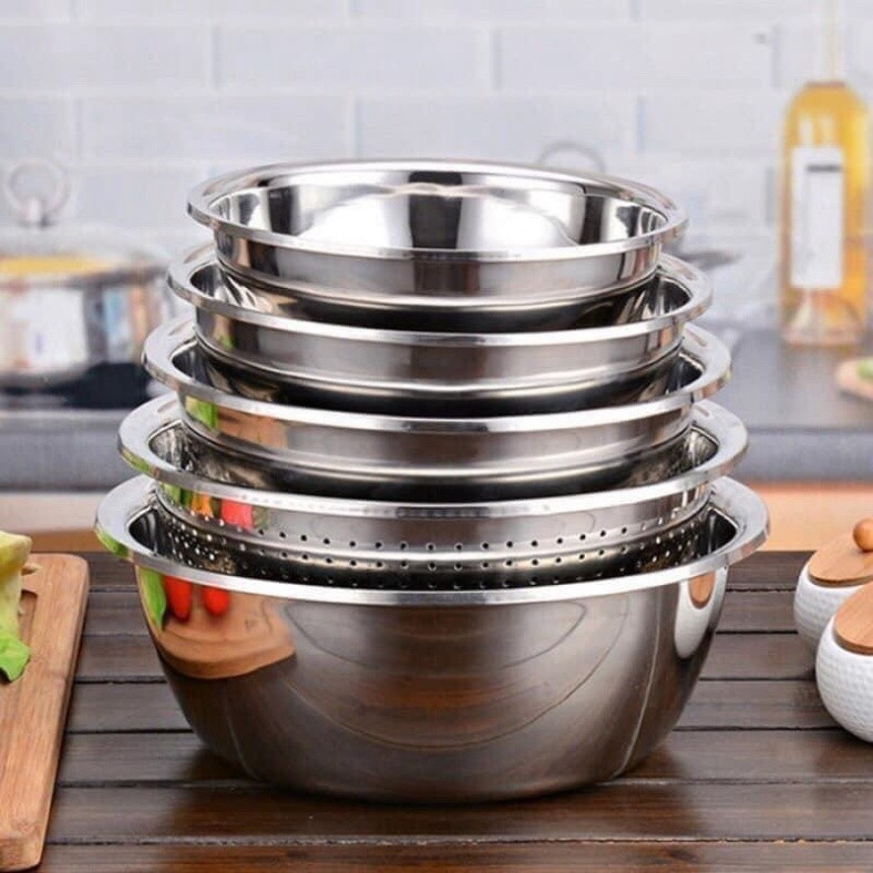 Combo 5 Thau Inox 304, Thau Đựng Rau Bếp Đa Năng | Shopee Việt Nam