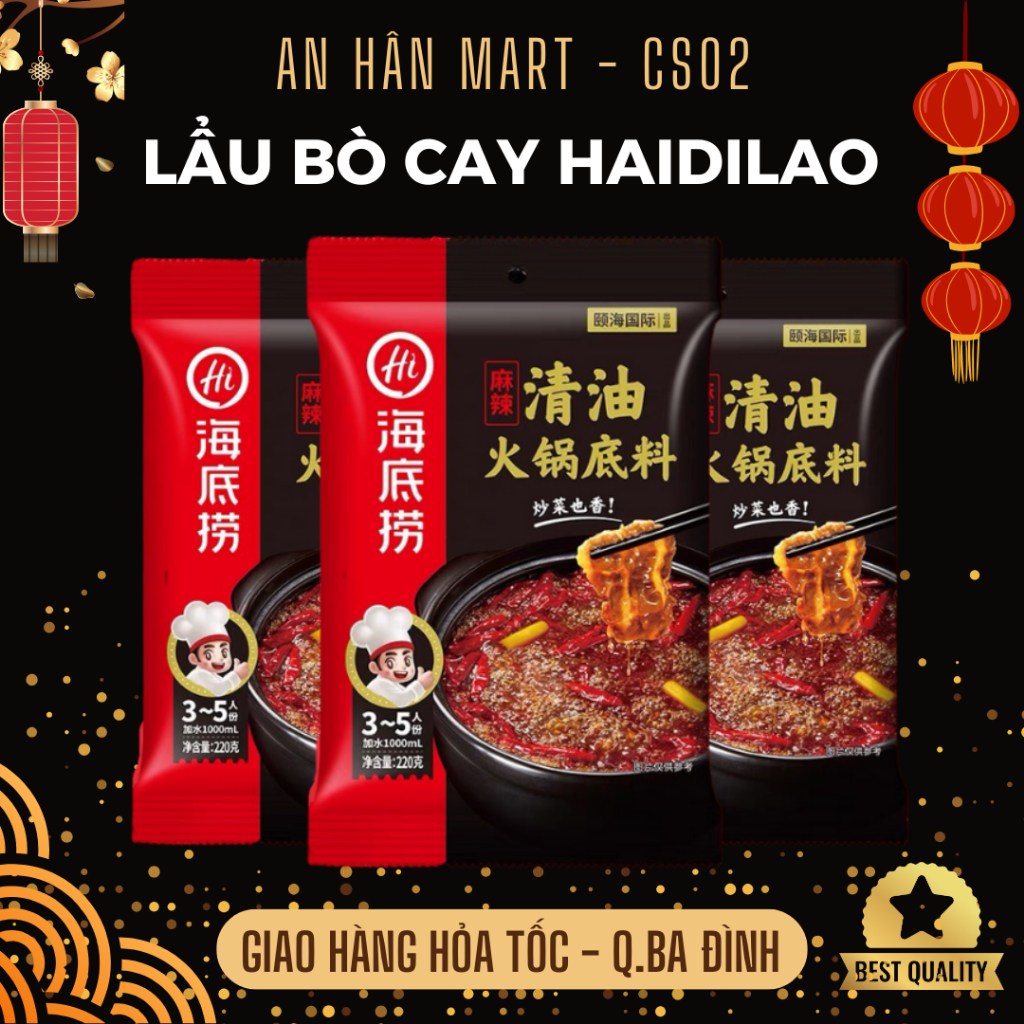 Gia vị lẩu bò cay thanh Haidilao, cốt lẩu bò cay tê mala trung quốc gói 220g | Shopee Việt Nam