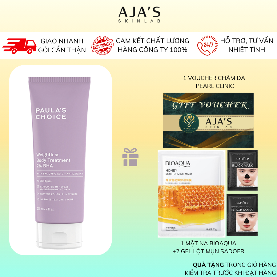 Kem dưỡng thể ngừa viêm lỗ chân lông Paula’s Choice WEIGHTLESS BODY TREATMENT WITH 2% BHA 210ml ...