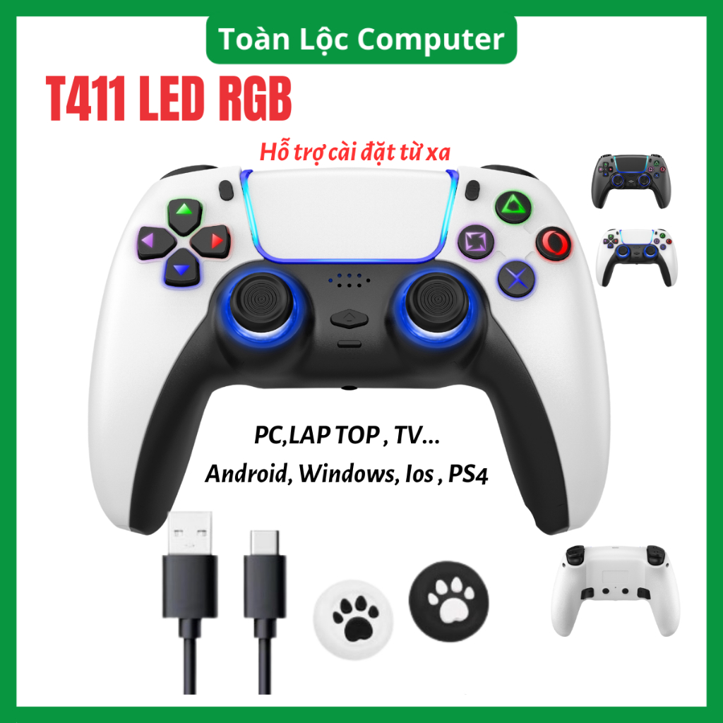 Tay cầm chơi game FiFa onIine P4 Plus T411 Led RGB máy chơi game bluetooth không dây và có dây ...