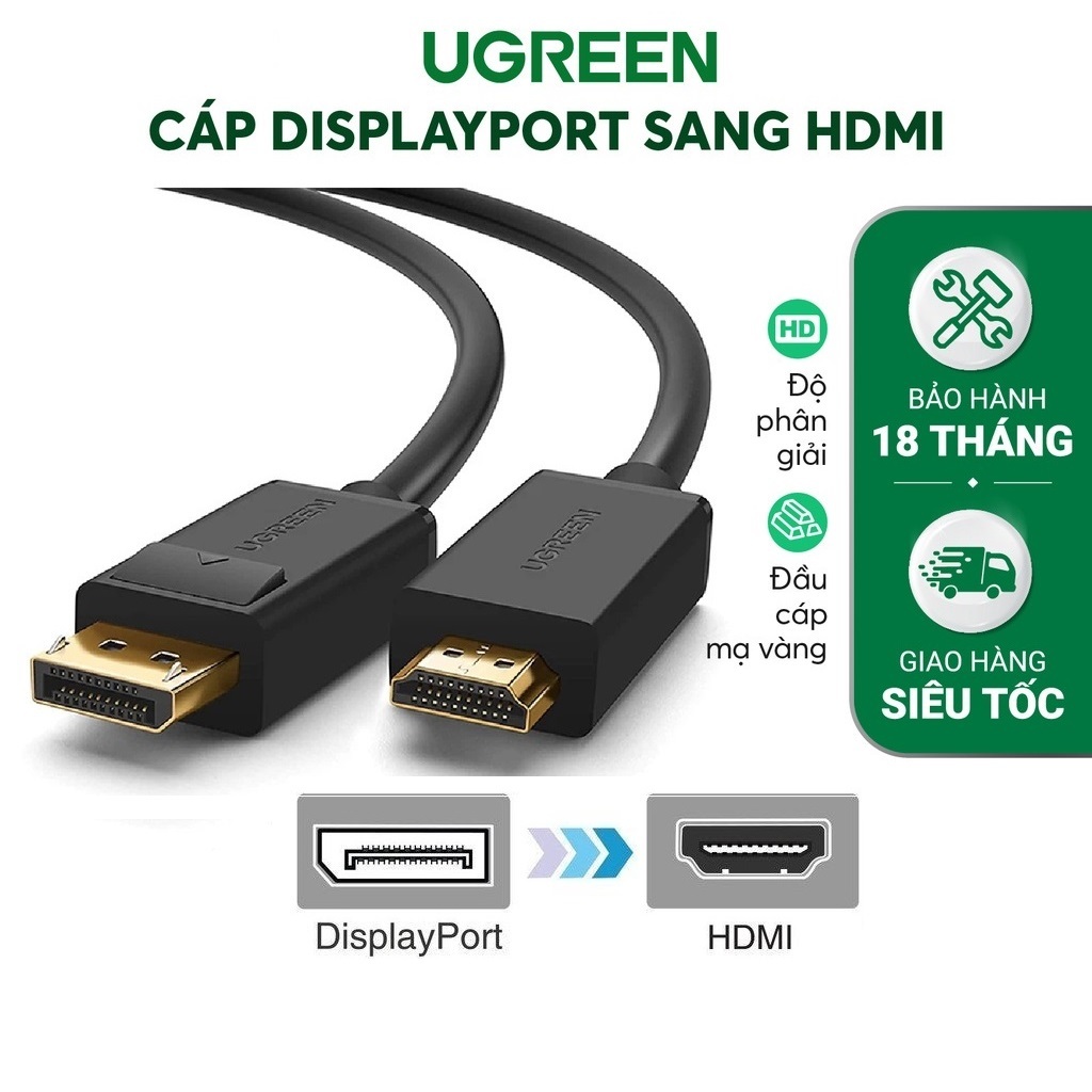 Cáp DisplayPort DP sang HDMI Ugreen 1,5M 3M 5M DP101 dây DP to HDMI có ...