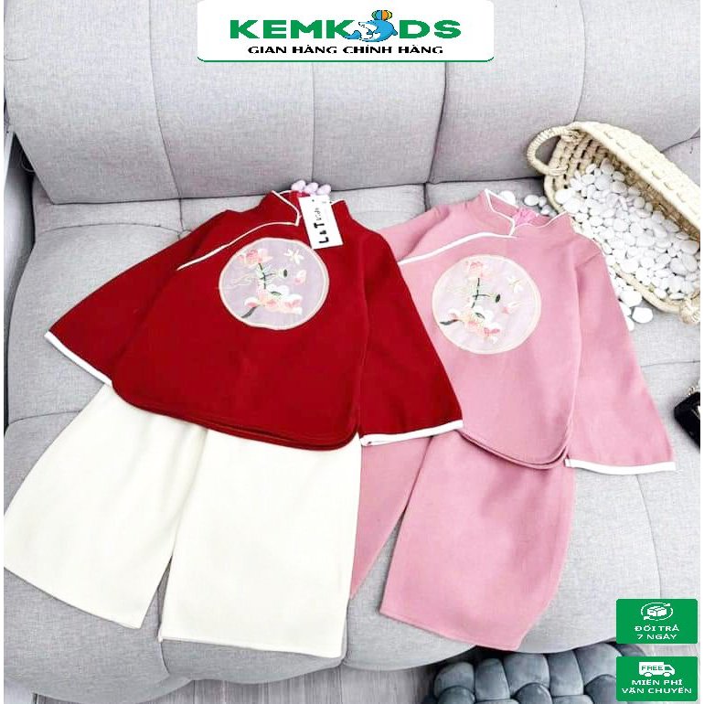 Sét Bà ba Kem Kids cho bé gái thêu hoa sen dễ thương cho bé gái , Sét ...