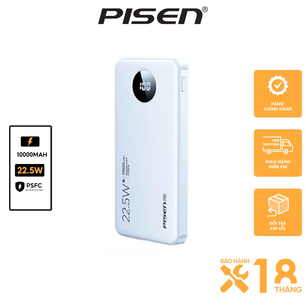 Sạc dự phòng PISEN PRO Power Cube 10500mAh, công suất 22.5W, cho iphone 12 13 14 / Android ...