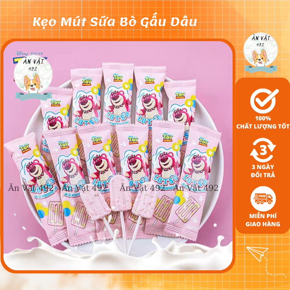 Kẹo Mút Sữa Bò Gấu Dâu Lotso Vị Dâu Tây Mix Kẹo Nổ 2in1 Popping Candy ...