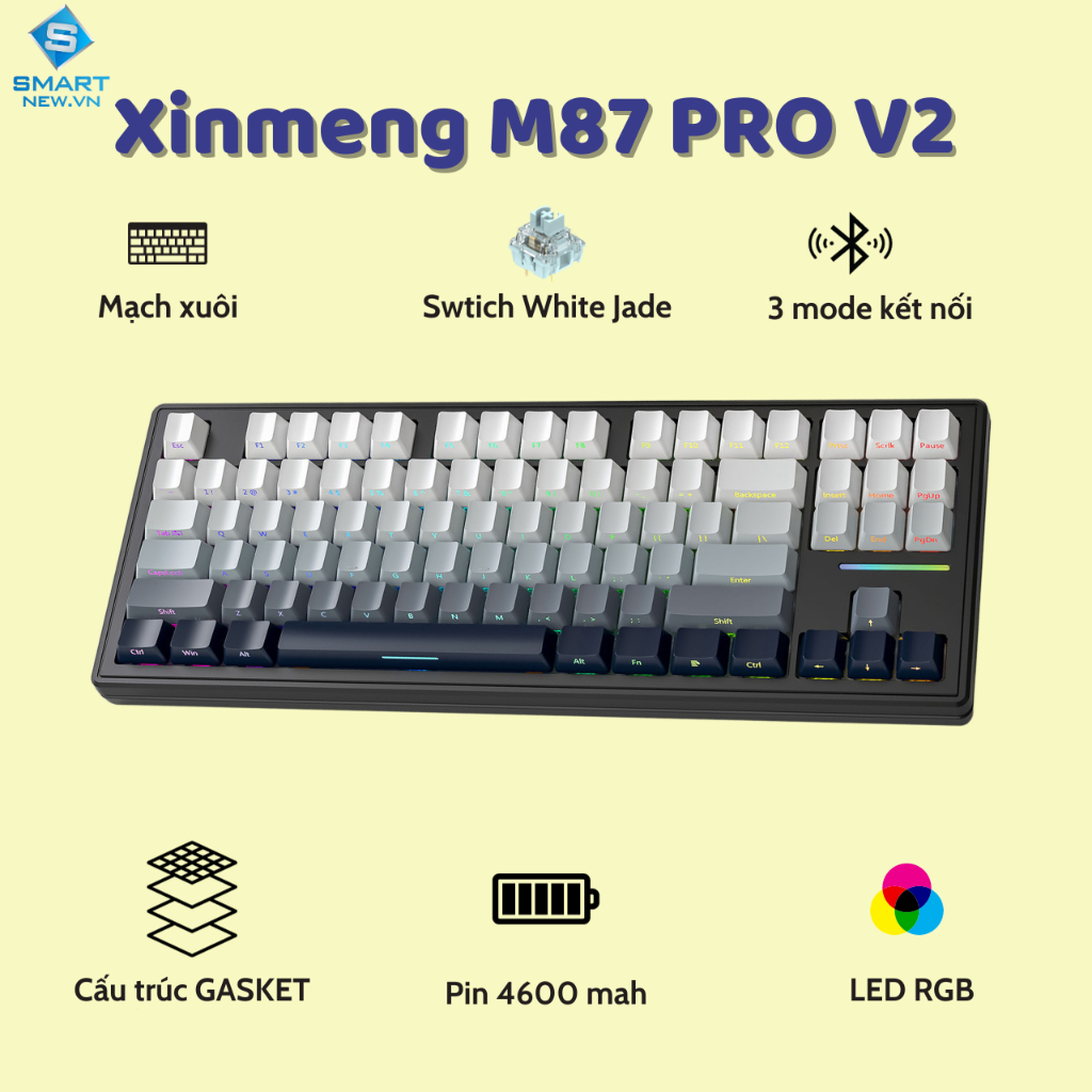 Bàn Phím Cơ Silent Xinmeng M87 V2 LED Viền Không Dây Bluetooth Gaming ...