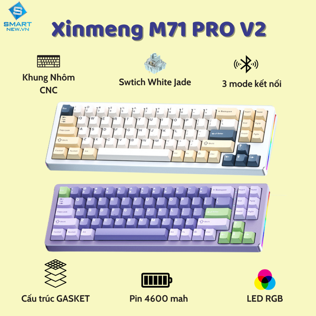 Bàn Phím Cơ M71 Khung Nhôm CNC Không dây Bluetooth Cấu Trúc GASKET ...