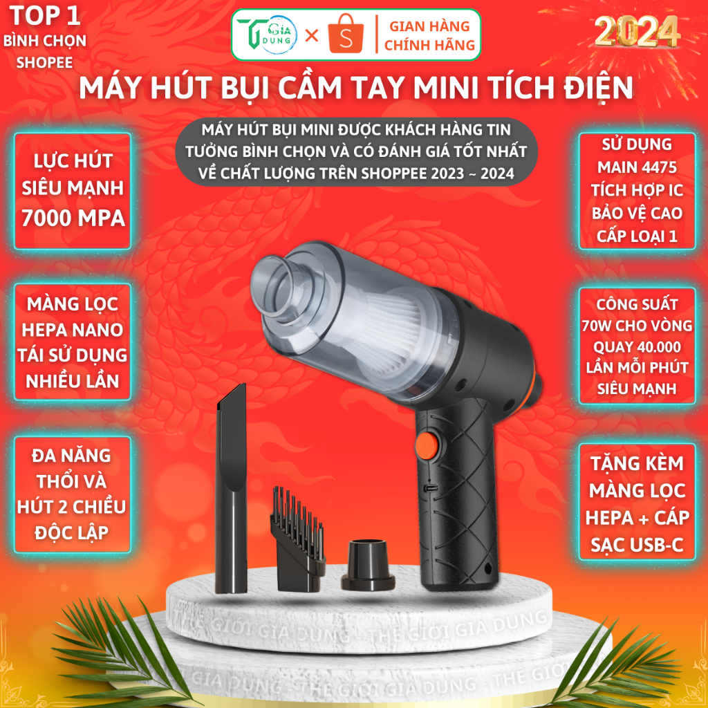 Máy Hút Bụi Mini Cầm Tay GWELL Không Dây Lực Hút 7000PA Nhỏ Gọn, Pin ...