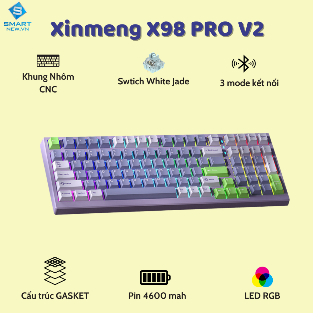 Bàn Phím Cơ Xinmeng X98 Pro Full Size Không Dây Bluetooth Led RGB ...