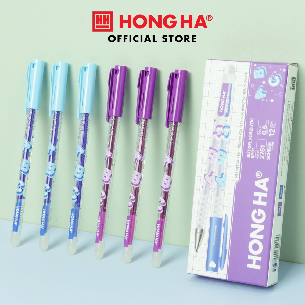 Bút gel học sinh xóa được ngòi 0.5mm, mực tím - xanh - Hồng Hà EP01 ...