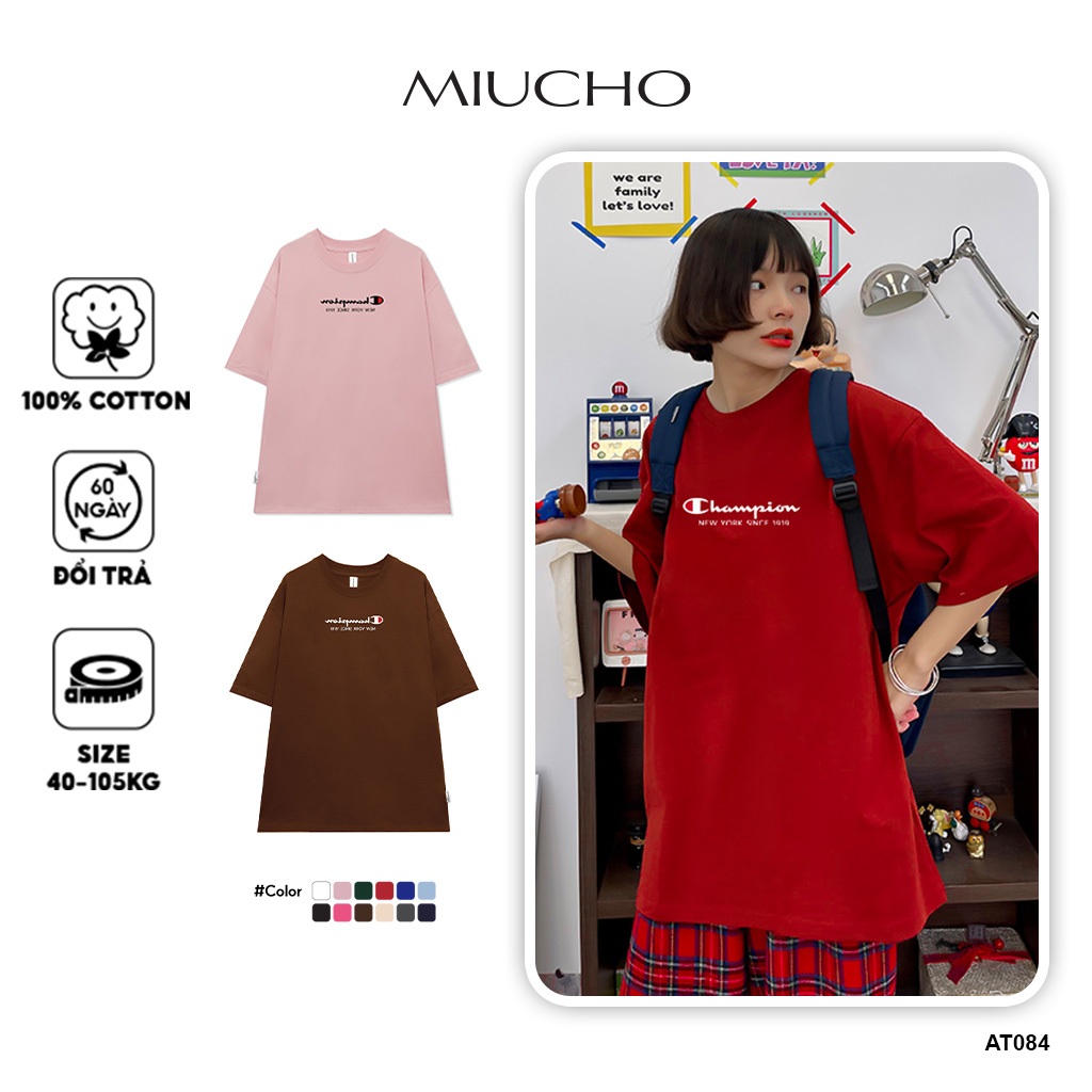 Áo phông nữ form rộng tay lỡ unisex chất vải cotton AT084 Miucho in logo | Shopee Việt Nam