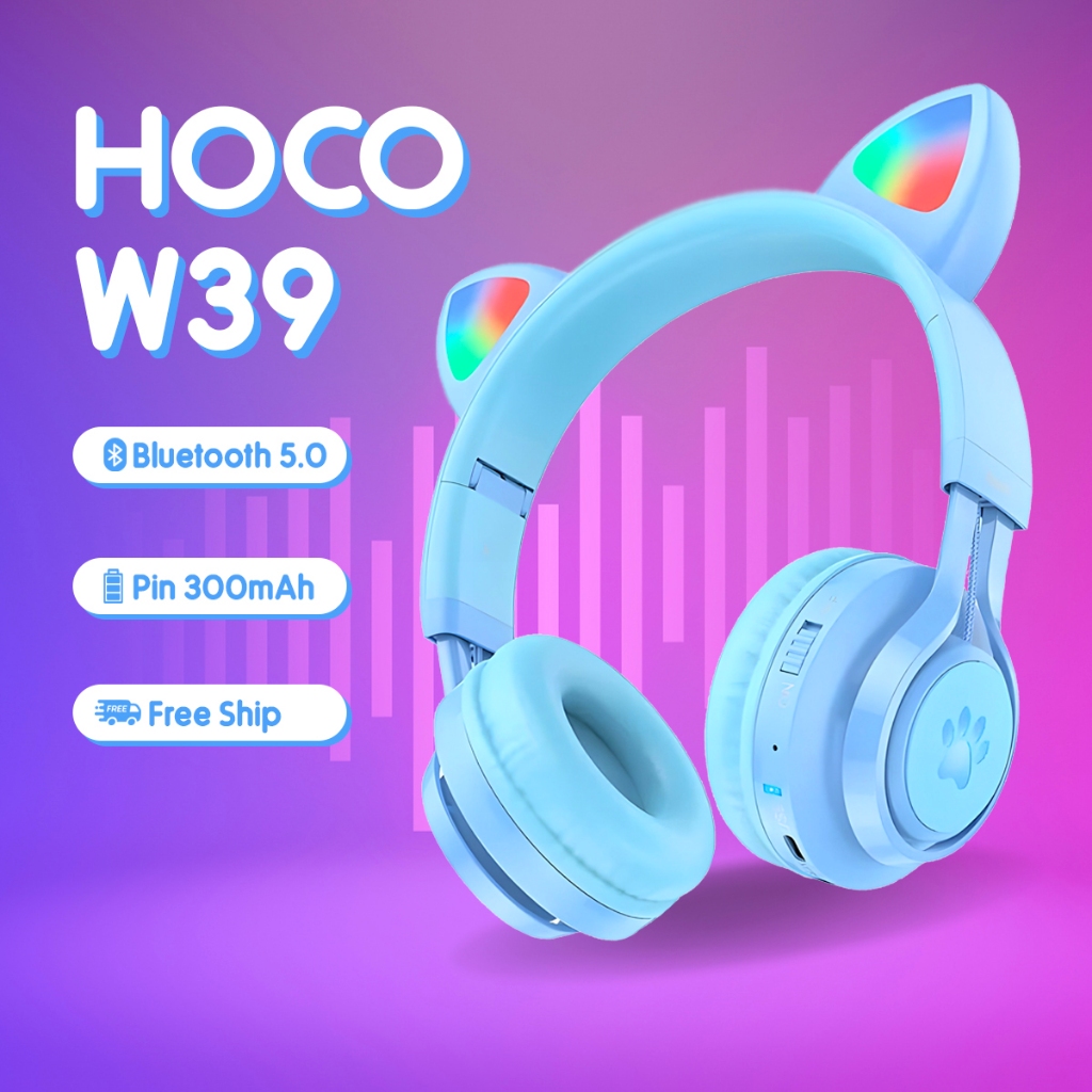 Headphone bluetooth chụp tai mèo Hoco W39 Cute cho nữ, Tai Nghe Chơi ...