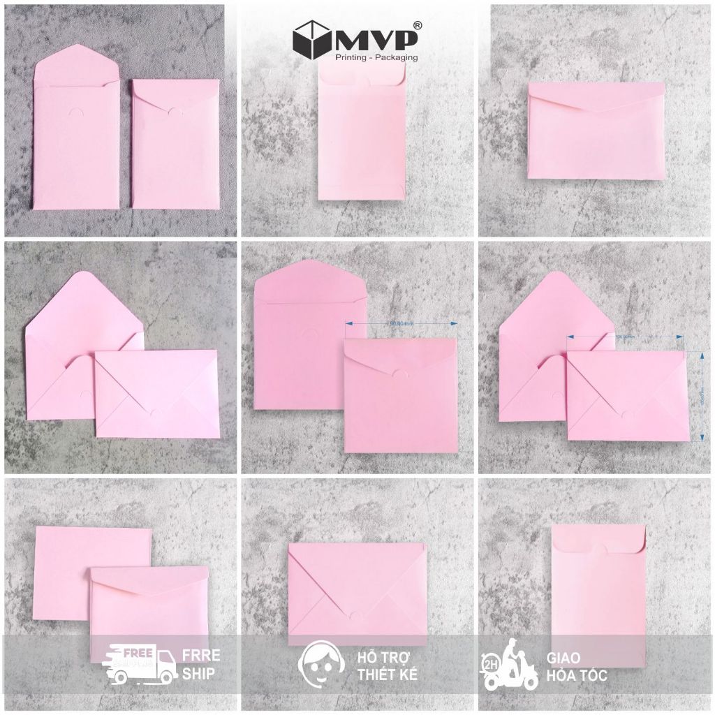 [10 cái] Bao thiệp màu hồng Pastel nhiều kích thước, Bao thư đựng card ...