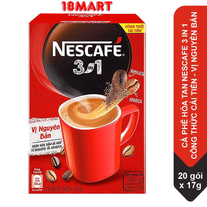 CÀ PHÊ HÒA TAN NESCAFE Vị Nguyên Bản 3 IN 1 340g - hộp (20 gói x 17g) | Shopee Việt Nam