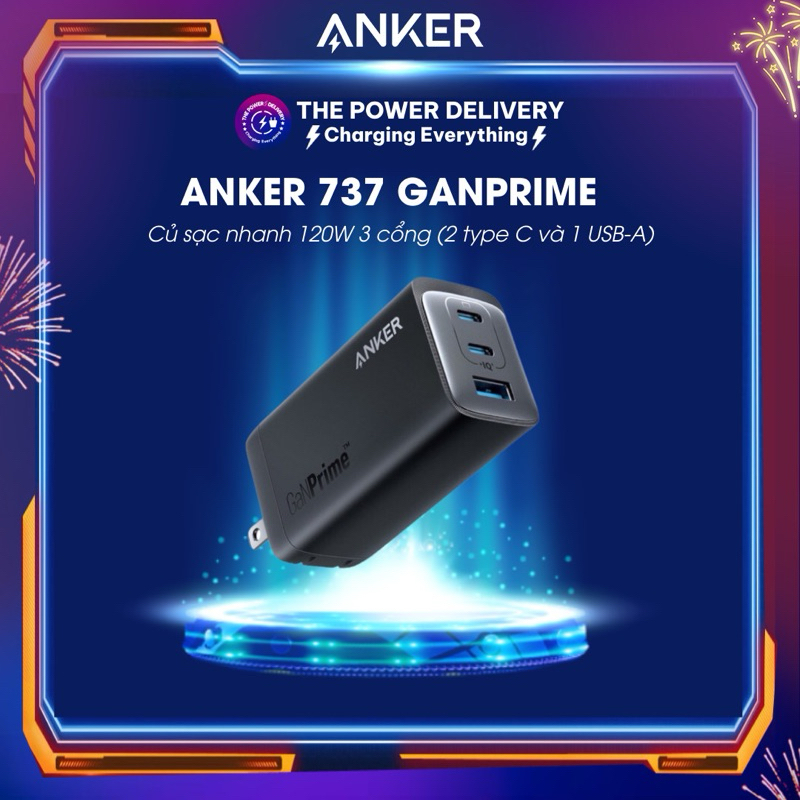 Củ sạc nhanh ANKER 737 A2148 GaNPrime 120W 3 cổng (2C + 1A) hỗ trợ PD ...