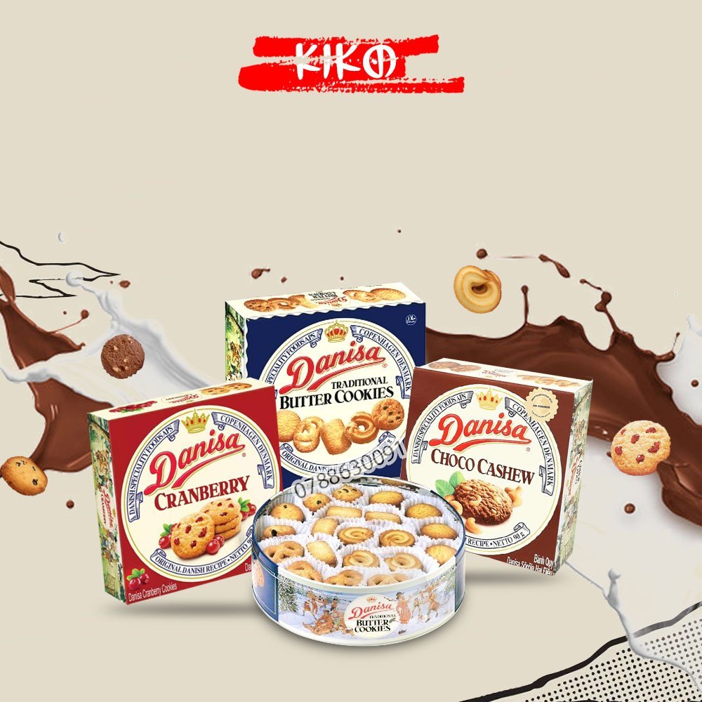 Bánh Quy Danisa Mini hộp giấy 90g Nam Việt Quất/ Socola Hạt Điều ...