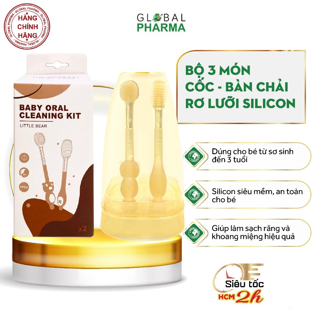 Set rơ lưỡi + bàn chải đánh răng silicon Baby Oral Cleaning Kit vệ sinh ...