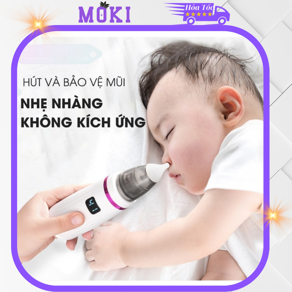 Máy hút mũi trẻ em cao cấp sạc điện dùng hút mũi sạch và êm ái cho bé sơ sinh và trẻ nhỏ Moki ...