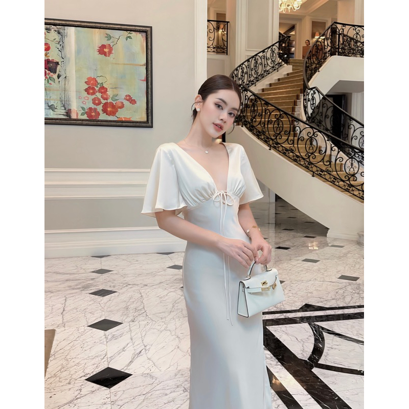 [Sherene Basic]- Camellia silk dress - Đầm lụa có tay buộc nơ | Shopee ...