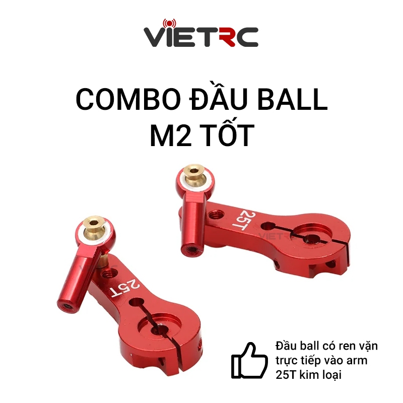 Combo đầu ball thép link ren M2 loại tốt kèm arm kim loại 25T để ráp ...