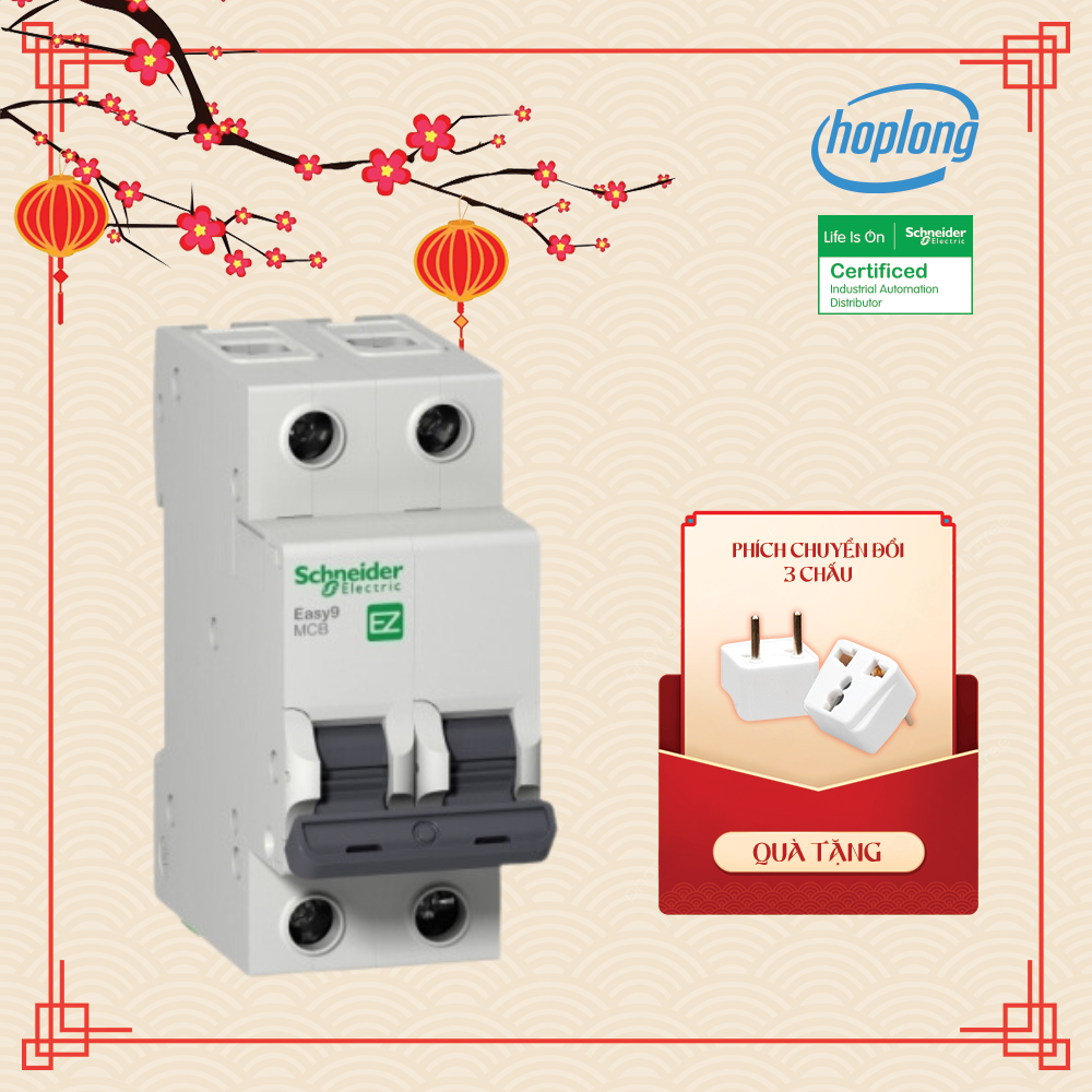 Cầu dao tự động dòng Easy9 Schneider| MCB 2 pha dòng cắt 4.5kA | Aptomat bảo vệ quá tải ...