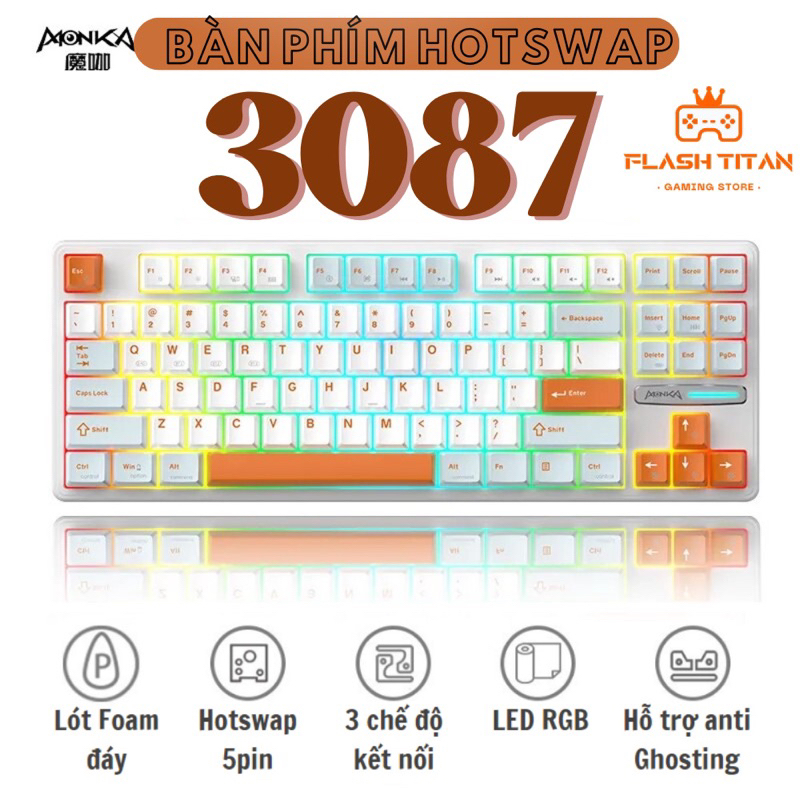 Bàn phím cơ MONKA 3067 Pro V2 - Hỗ trợ Hotswap - Mạch xuôi - Có app tùy ...