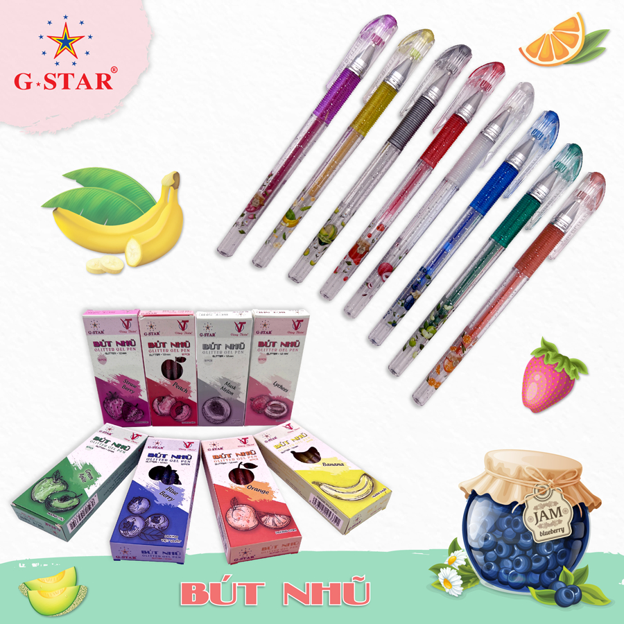 Hộp 12 cây bút bi Gel Glitter Gstar ngòi 1mm mực nhũ kim tuyến thơm nhiều hương - Học Sinh Store ...