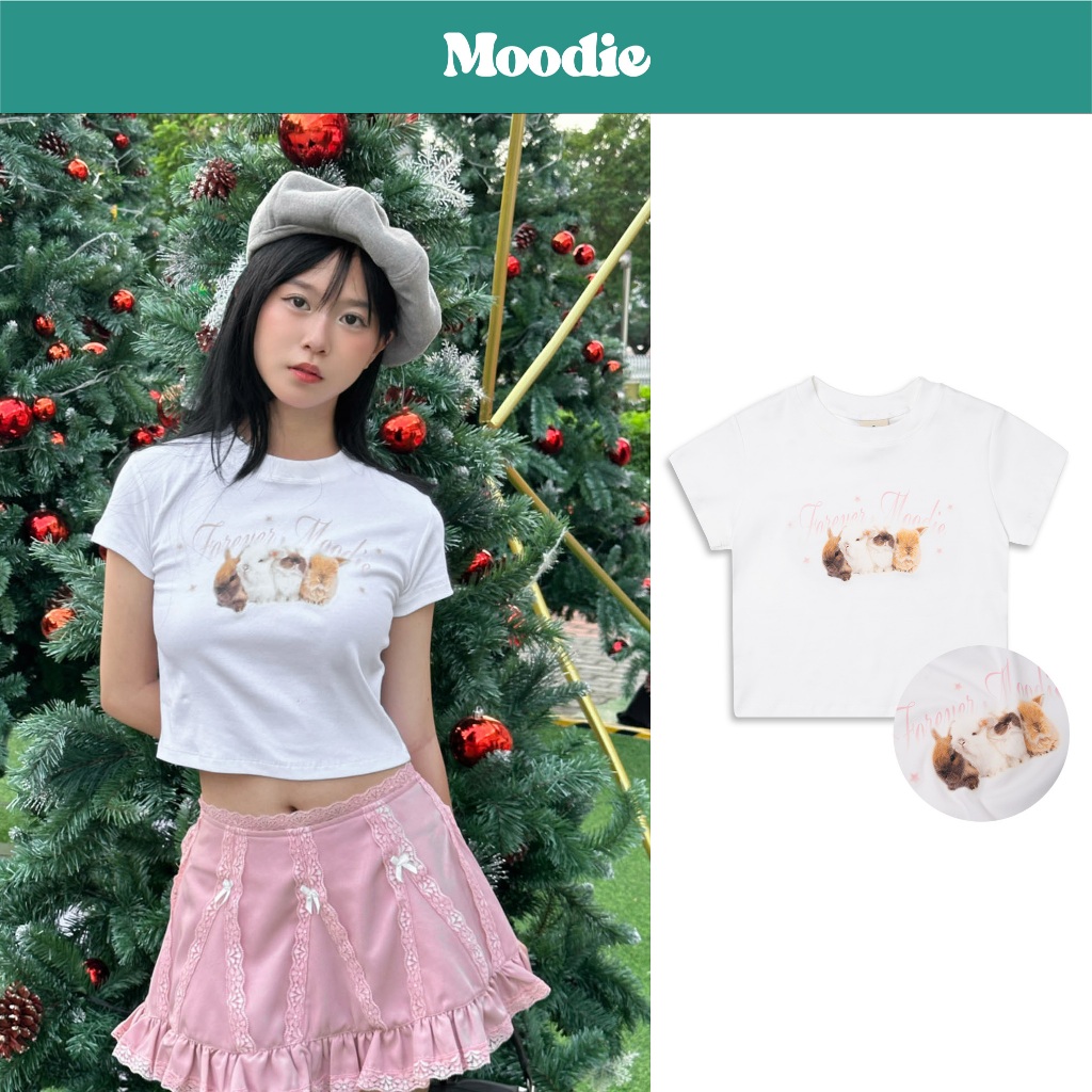 Áo Croptop in 3D 4-RABBIT chất thun co dãn | MOODIE Brand | Shopee Việt Nam