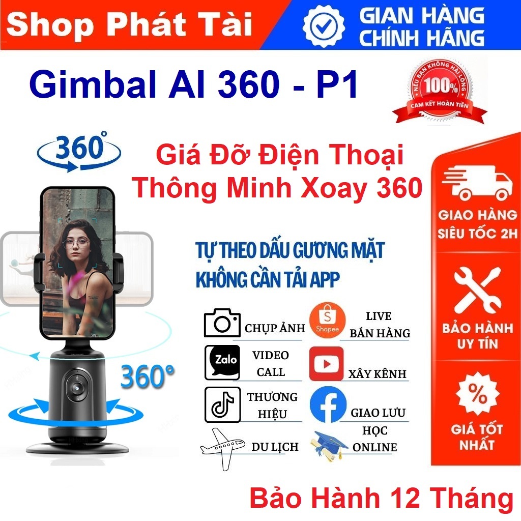 Gimbal Điện Thoại 360-P01 Giá Đỡ Theo Dõi Khuôn Mặt Cho Quay Video, Livestream, Tiktok, Tự Động ...