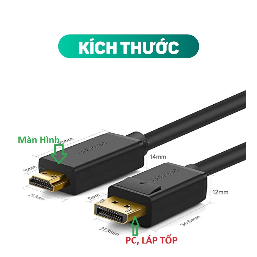 Dây cáp displayport DP sang HDMI UGREEN, có chipset, 1M 1,5M 2M 3M 5M 10238 10239 10202 10203 ...