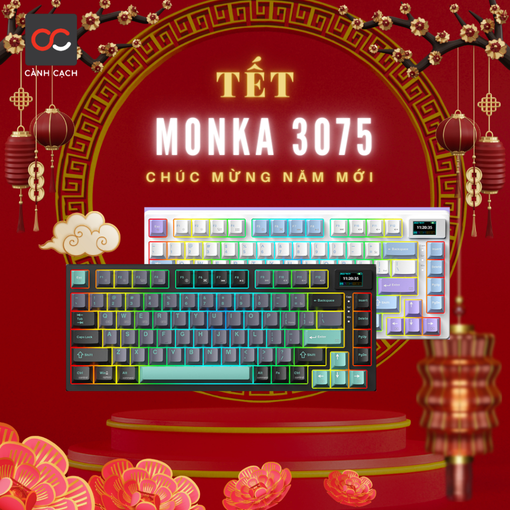 Bàn phím cơ monka 3075 - 3098 PRO mạch xuôi led rgb MÀN LCD không dây ...