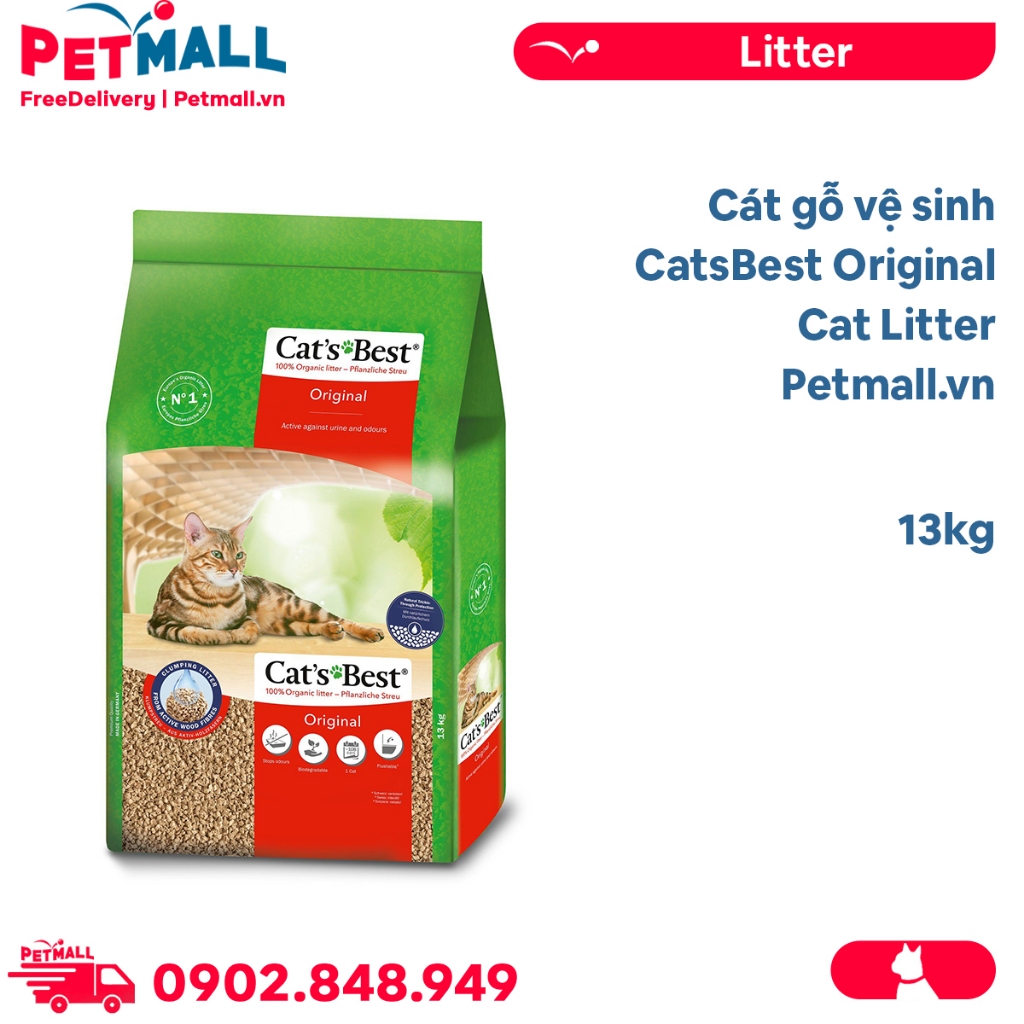 Cát gỗ vệ sinh CatsBest Original Cat Litter 13kg - làm từ gỗ Germany ...