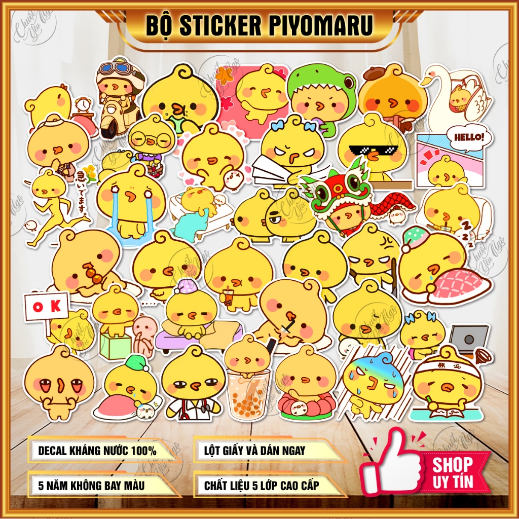 Combo 10/50/100 sticker gà PIYOMARU chip con vàng playful dễ thương tráng trí điện thoại laptop ...