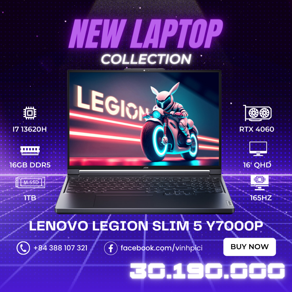 Laptop Lenovo Legion Slim 5 Y7000P 2023 (i7-13620H/ RTX 4060/ Ram 16GB ...