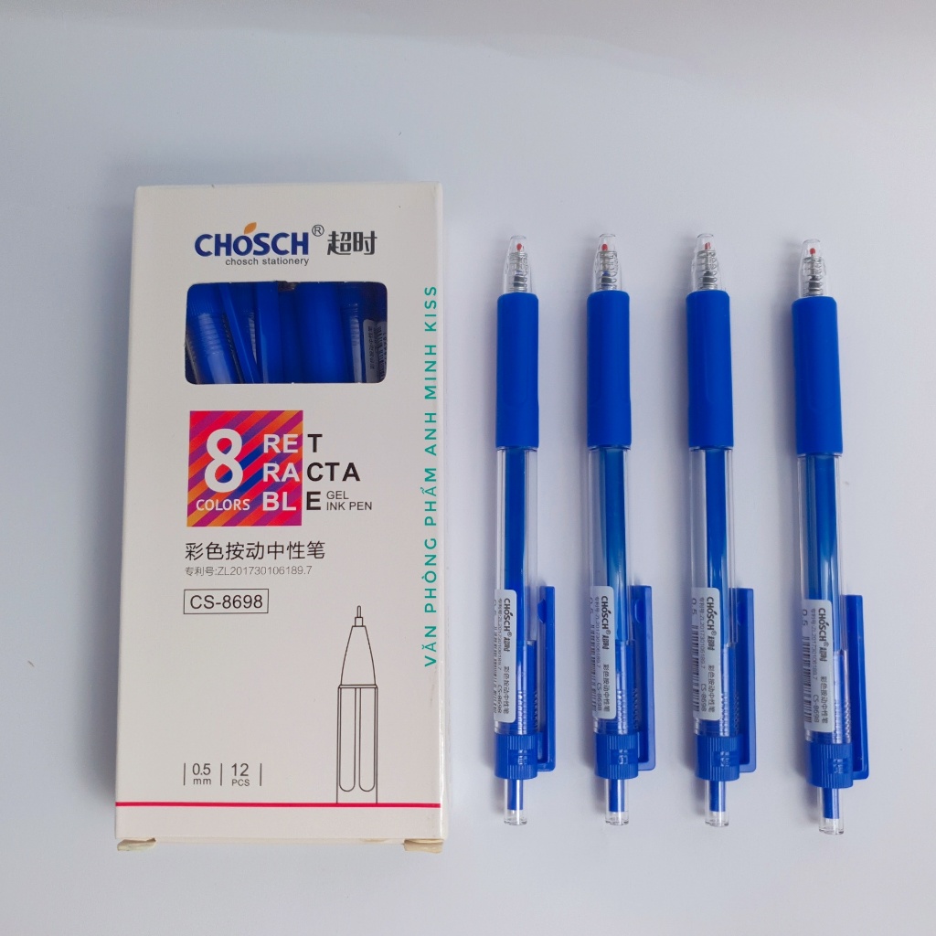 Hộp 12 cây bút mực Gel CHOSCH-8698 dạng bấm loại tốt Mực Xanh/Tím ...