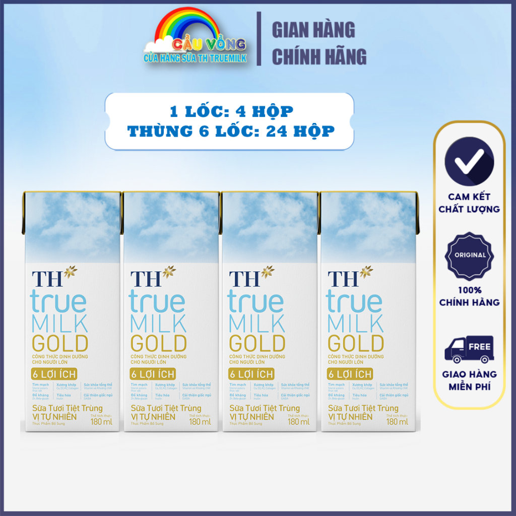 Thùng 24 hộp Sữa Tươi Tiệt Trùng Vị Tự Nhiên TH true MILK GOLD 180 ml ...