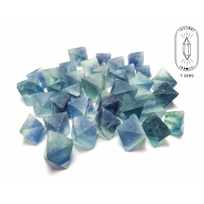 Green Blue Fluorite bát giác có 3 kích cỡ dùng sưu tầm trưng bày, làm ...