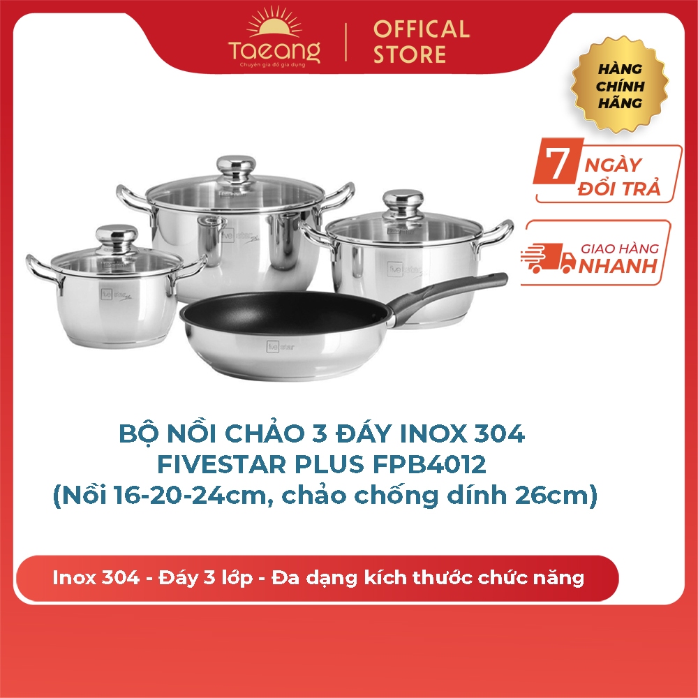 BỘ NỒI CHẢO 3 ĐÁY INOX 304 FIVESTAR PLUS FPB4012 (Nồi 16-20-24cm, chảo chống dính 26cm) | Shopee ...