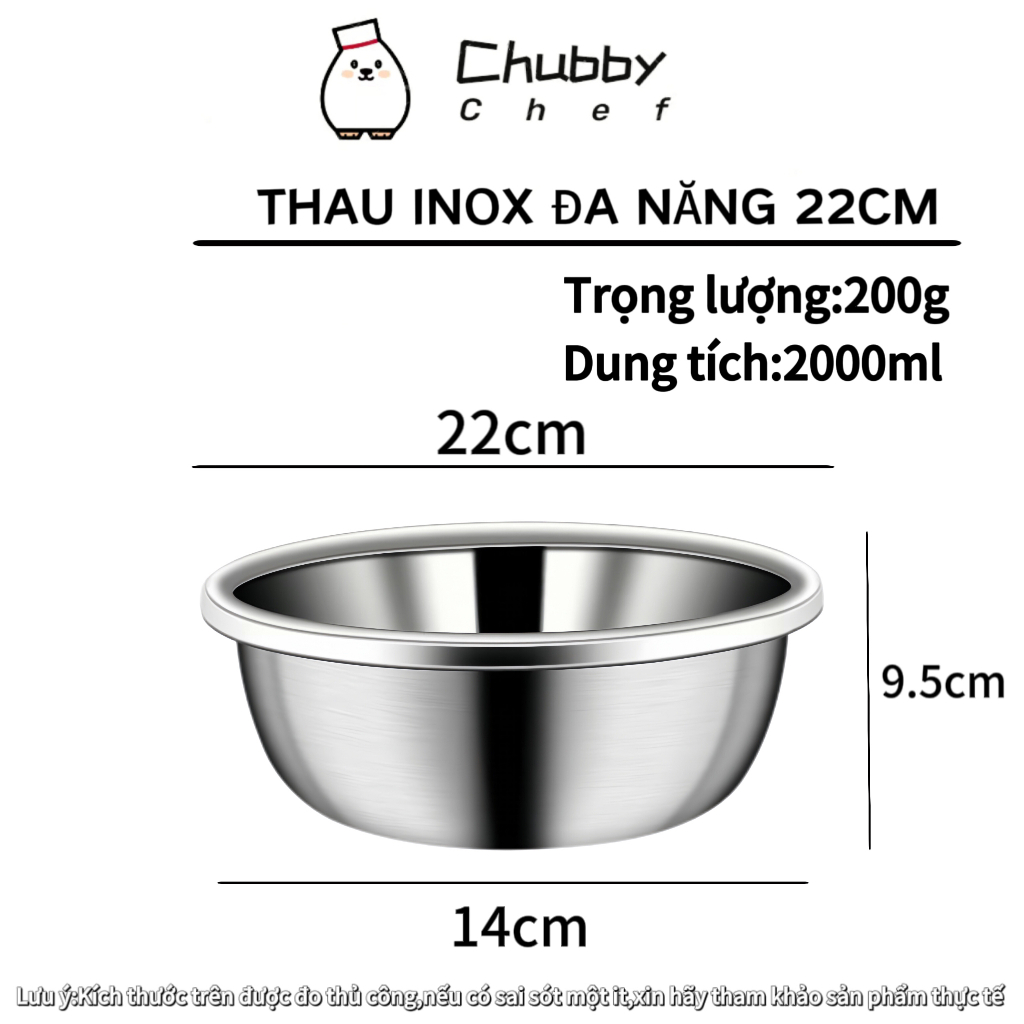 Thau inox đa năng Chubby Chef - Chậu inox cao cấp dày dặn có viền cầm ...