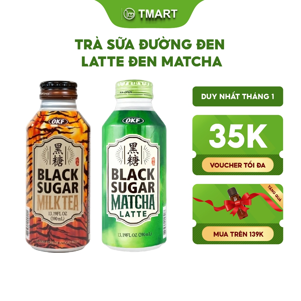 Trà sữa đường đen và Latte đường đen matcha OKF Hàn Quốc 390ml - Hương vị thơm ngon và giải khát ...