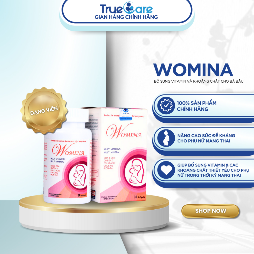 Viên uống Womina bổ sung Vitamin và Khoáng chất cho bà bầu, hộp 30 viên ...