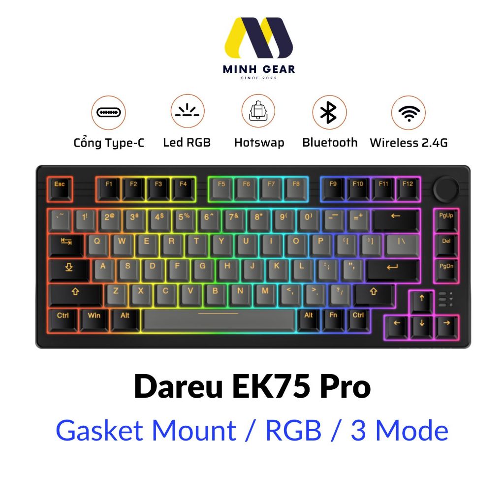 Bàn phím cơ DAREU EK75 / EK75 PRO (3 Mode, Gasket Mount, Led RGB ...