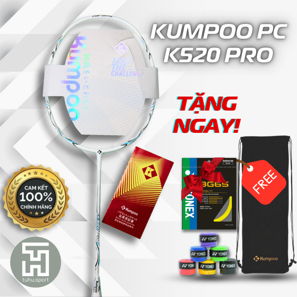 Vợt Cầu Lông Kumpoo K520 Pro Chính Hãng 100% Sợi Carbon Siêu Nhẹ Căng Max 12.7 KG,TẶNG NGAY CƯỚC ...
