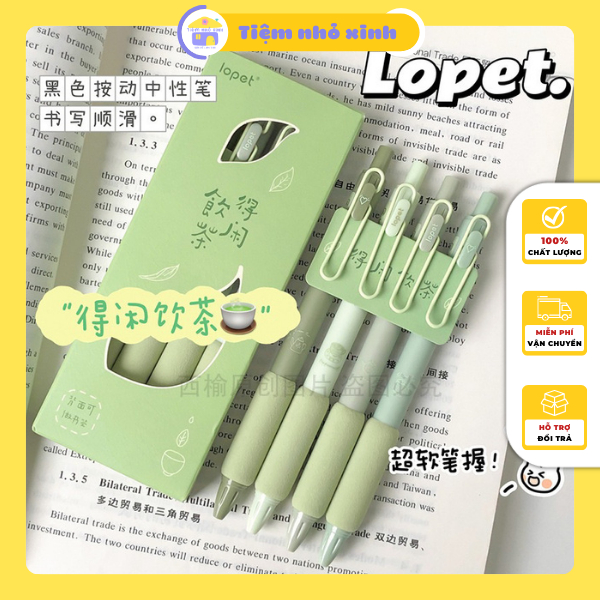 Hộp 4 bút gel LOPET xanh Matcha mực đen khô nhanh ngòi 0.5 | Shopee ...